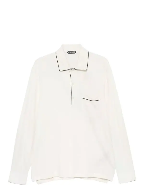 TOM FORD Piped-trim Long-sleeved Polo Shirt - Neutrals
