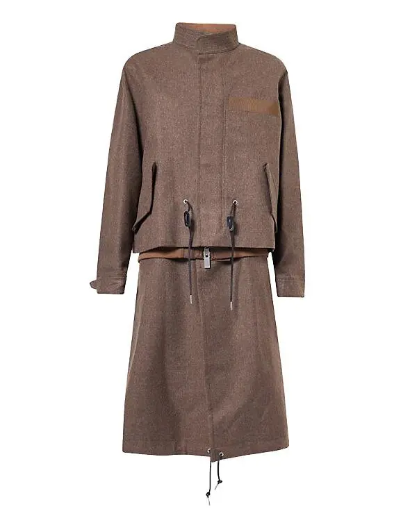 Sacai Double-layered Wool Coat - Brown