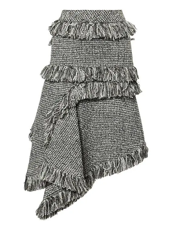 Sacai Tassel-trim Tweed Midi Skirt - Gray