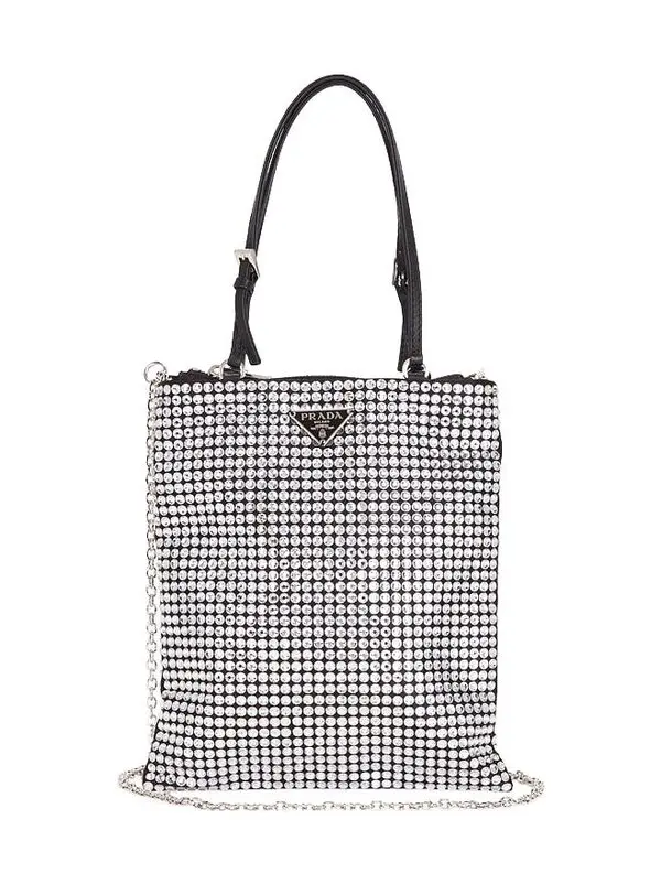 FWRD RENEW Prada Crystal Embellished Satin Tote Bag - Metallic Silver