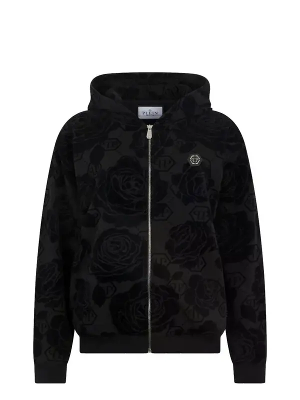 Philipp Plein Flock Flower Monogram Hoodie - Black