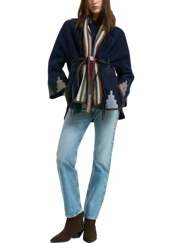 BAZAR DELUXE Fringe-trim Belted Coat - Blue