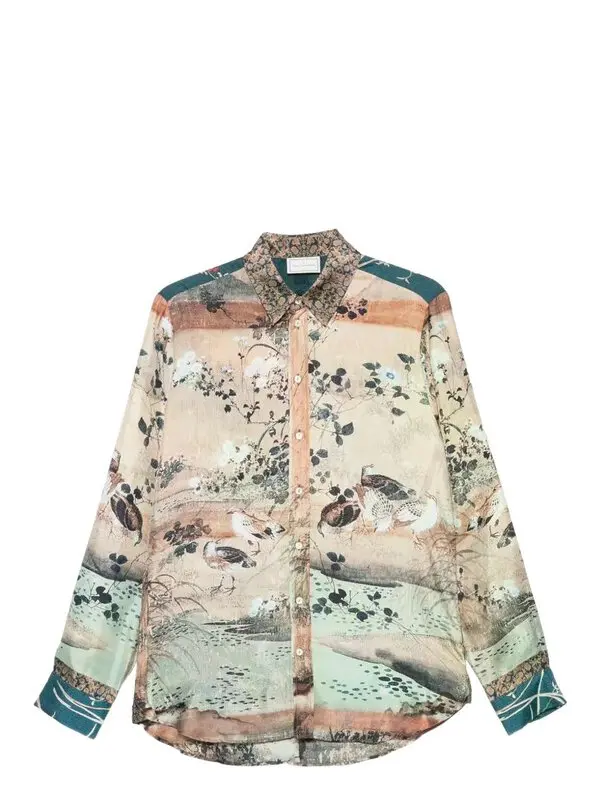 PIERRE-LOUIS MASCIA Landscape-print Silk Shirt - Neutrals