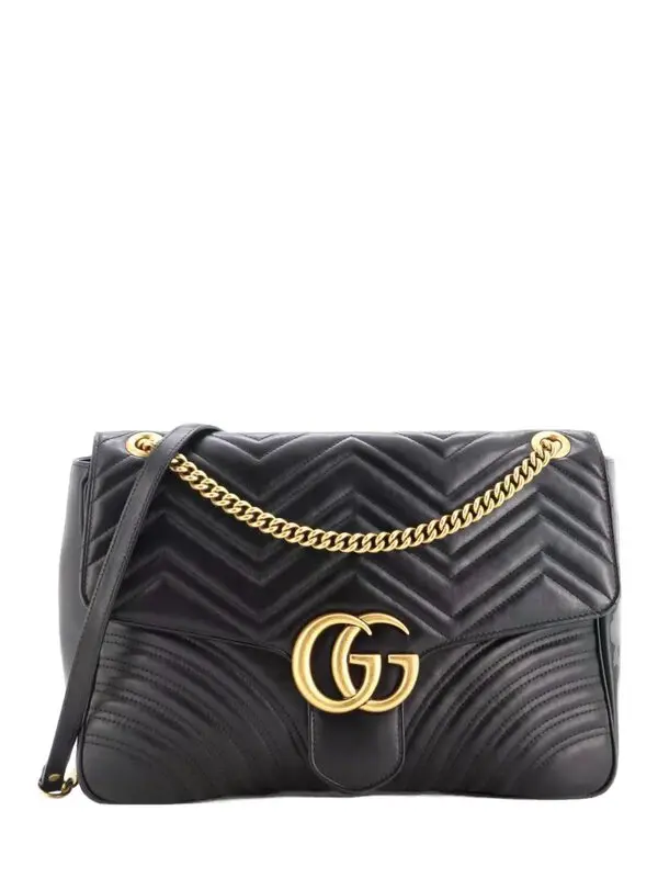 Gucci Gg Marmont Flap Bag Matelassé Leather Large Shoulder Bag - Black