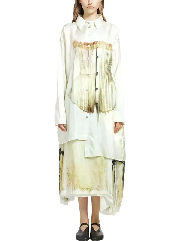 IA LONDON Asymmetric Corset-print Shirt - White
