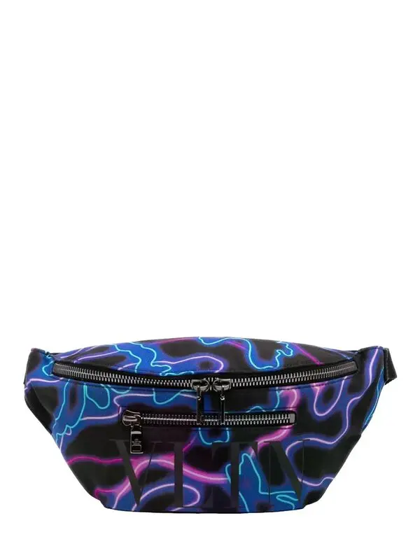 Valentino Garavani Nylon Vltn Neon Camouflage Print Belt Bag - Black
