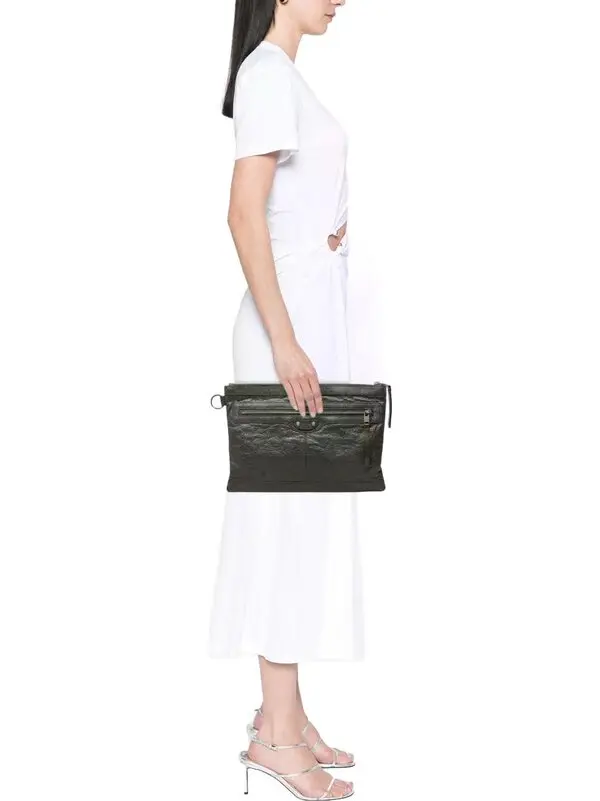 Balenciaga Lambskin Motocross Classic Clip M Clutch Bag - Grey