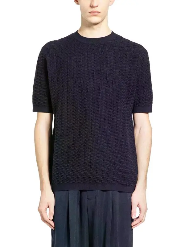 Giorgio Armani Textured-knit T-shirt - Blue