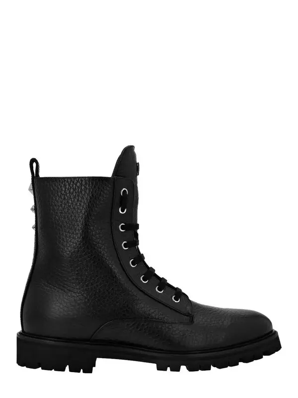 Philipp Plein Lace-up Grained Leather Combat Boots With Lug Sole - Black