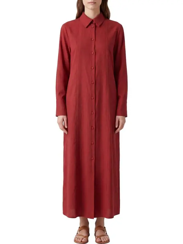 Max Mara Button Up Long Sleeve Shirt Dress - Red