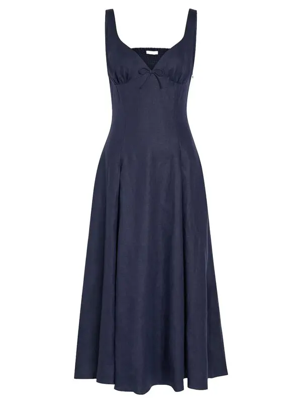 Faithfull The Brand Adalee Linen Midi Dress - Navy