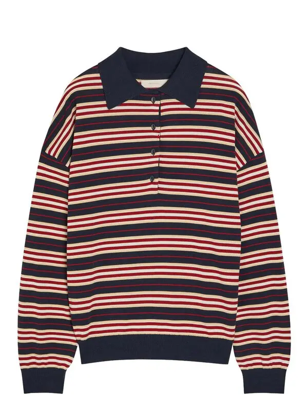 Faithfull The Brand Harlow Striped Fine-knit Polo - Navy