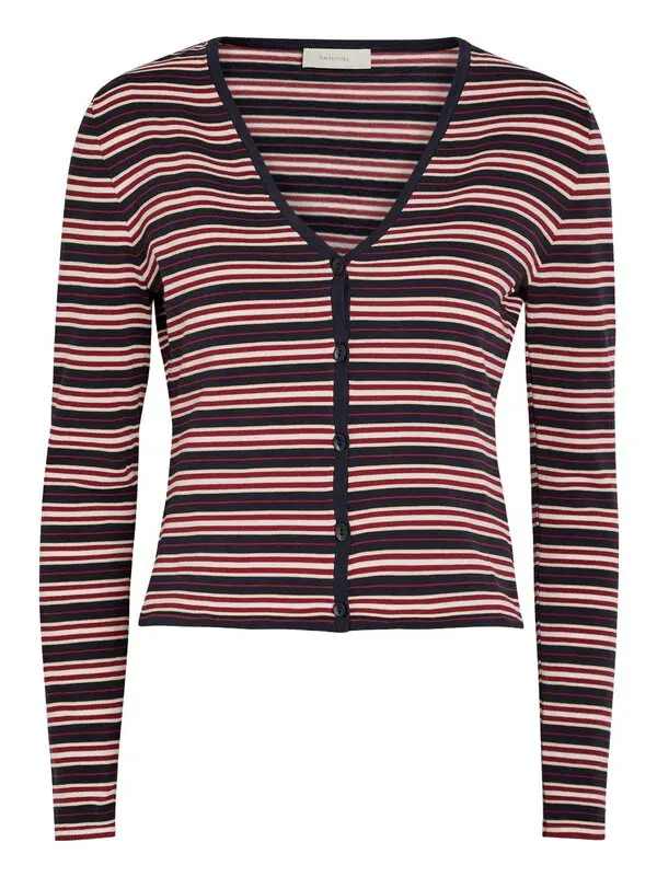 Faithfull The Brand Doris Striped Cotton-blend Cardigan - Navy