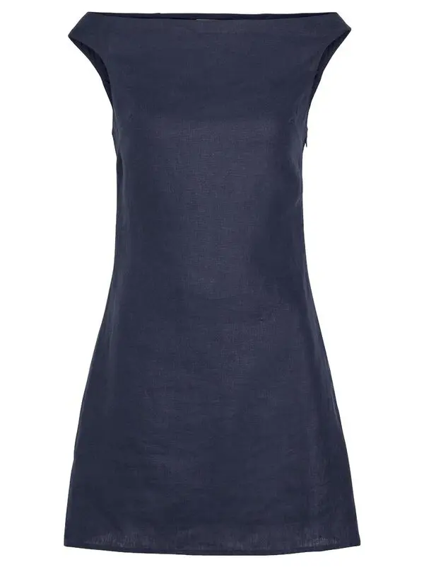 Faithfull The Brand Ilride Wide-neck Linen Mini Dress - Navy