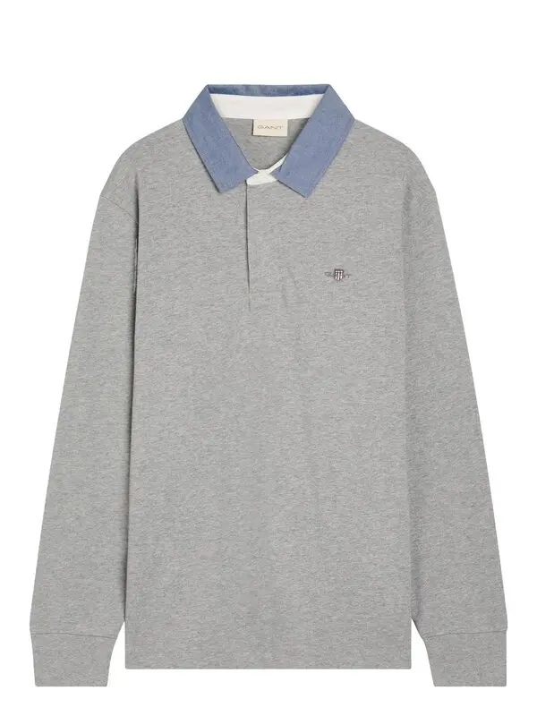 Gant Chambray-collar Cotton Rugby Shirt - Grey