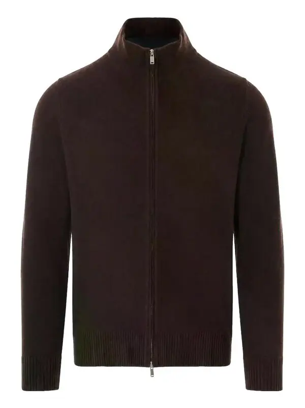 Alpha Studio Zip-up High-neck Cardigan - Brown