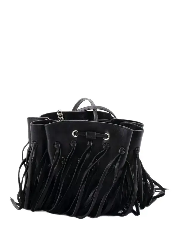 Saint Laurent Fringe Monogram Bourse Leather Mini Bucket Bag - Black