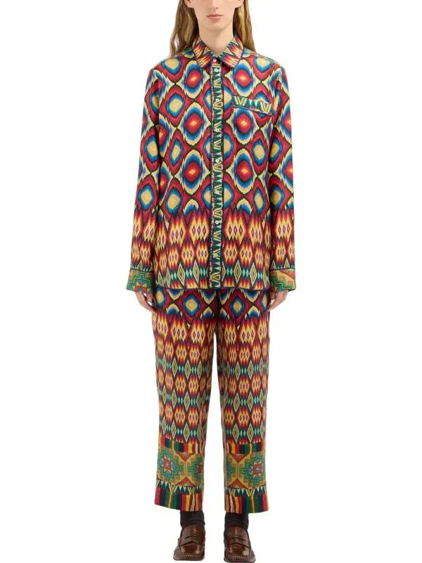 PIERRE-LOUIS MASCIA Geometric-print Silk Shirt - Red