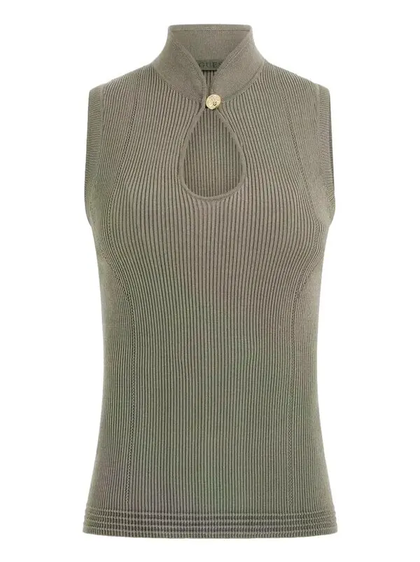 Guess Ribbed-knit Keyhole Top - Grey