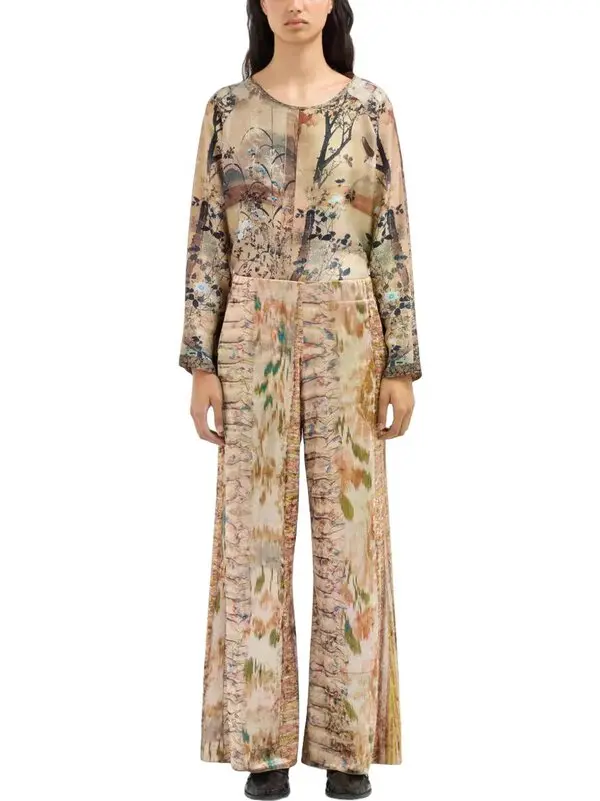 PIERRE-LOUIS MASCIA Abstract-print Velvet Palazzo Pants - Neutrals