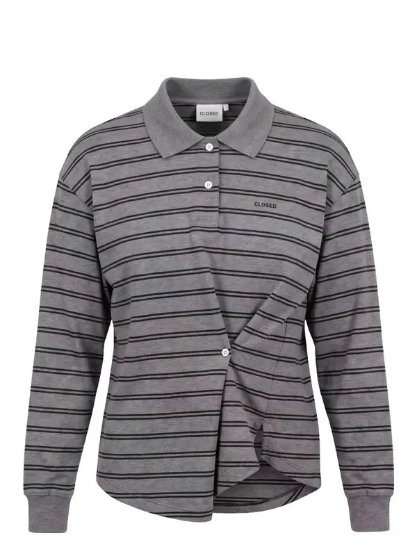 Closed Striped Long-sleeve Polo Shirt - Grey