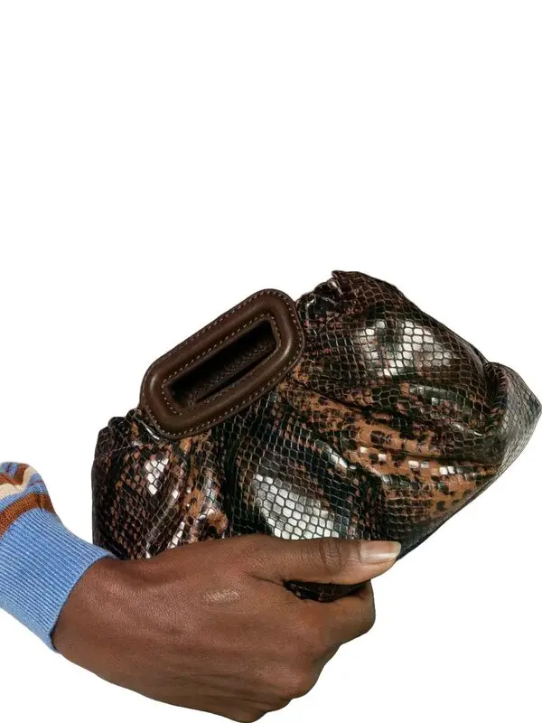 Maje Snake-effect Leather Clutch Bag - Brown