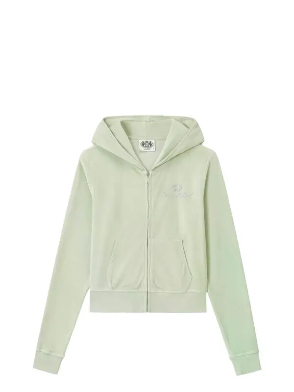 SPORTY & RICH Crystal-embellished Velour Hoodie - Green
