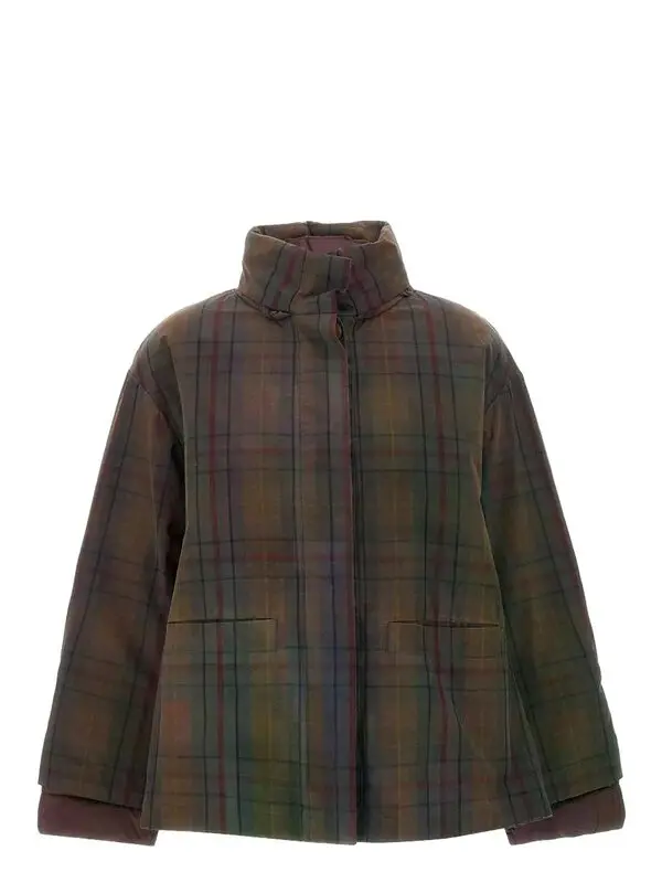 ELENA MIRÒ Tartan-patterned Waxed-cotton Trench Coat - Brown