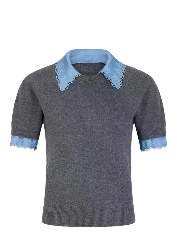 Rabanne Embroidered-satin-trim Short-sleeve Sweater - Grey