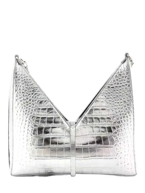 Givenchy Cut Out Crocodile Embossed Leather Small Shoulder Bag - Silver