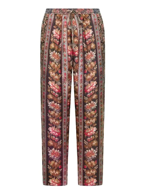 PIERRE-LOUIS MASCIA Floral-print Silk Trousers - Brown
