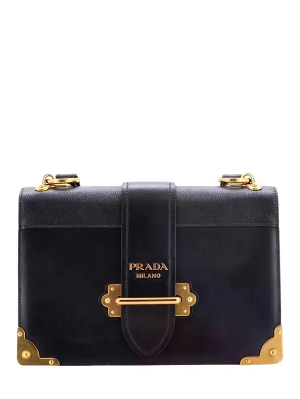 Prada Cahier Leather And Saffiano Leather Large Cross Body Bag - Black
