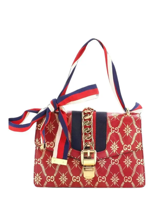Gucci Sylvie Printed Leather Small Shoulder Bag - Red