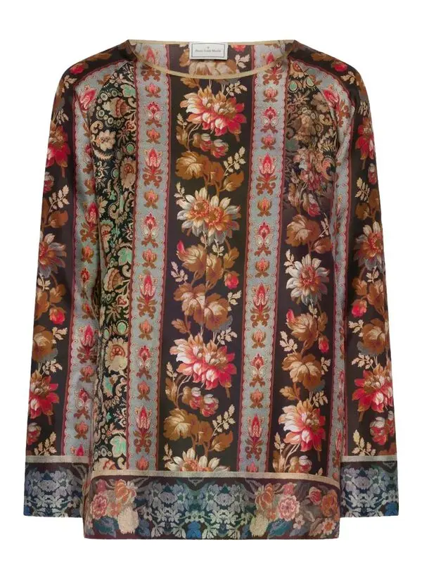 PIERRE-LOUIS MASCIA Aloe Floral-print Silk Blouse - Brown