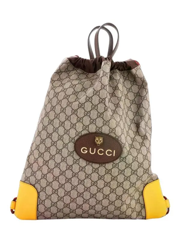 Gucci Neo Vintage Drawstring Gg Coated Canvas Large Backpack - Brown