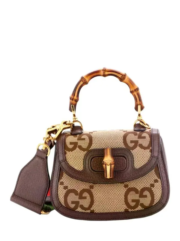Gucci Bamboo 1947 Top Handle Bag Jumbo Gg Canvas Mini Cross Body Bag - Brown