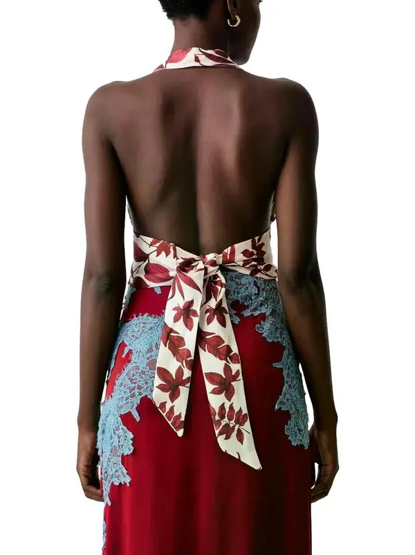 VICOLO Leaf-print Halterneck Top - Red