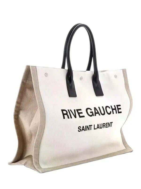 Saint Laurent Rive Gauche Shopper Canvas Large Tote Bag - Neutrals