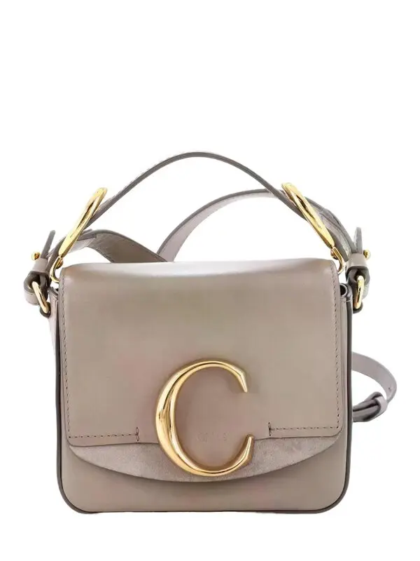 Chloé C Flap Bag Leather Mini Cross Body Bag - Grey