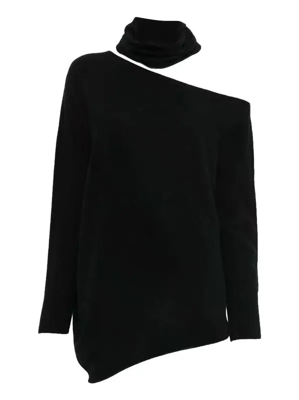 VANISE Cut-out Asymmetric Sweater - Black