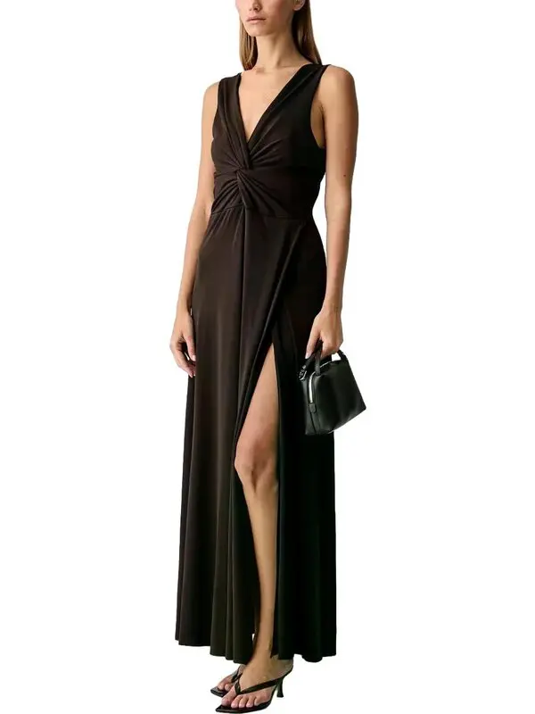 VICOLO Twist-detail Side-slit Dress - Brown
