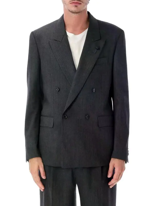 LARDINI Double-breasted Peak-lapels Jacket - Grey