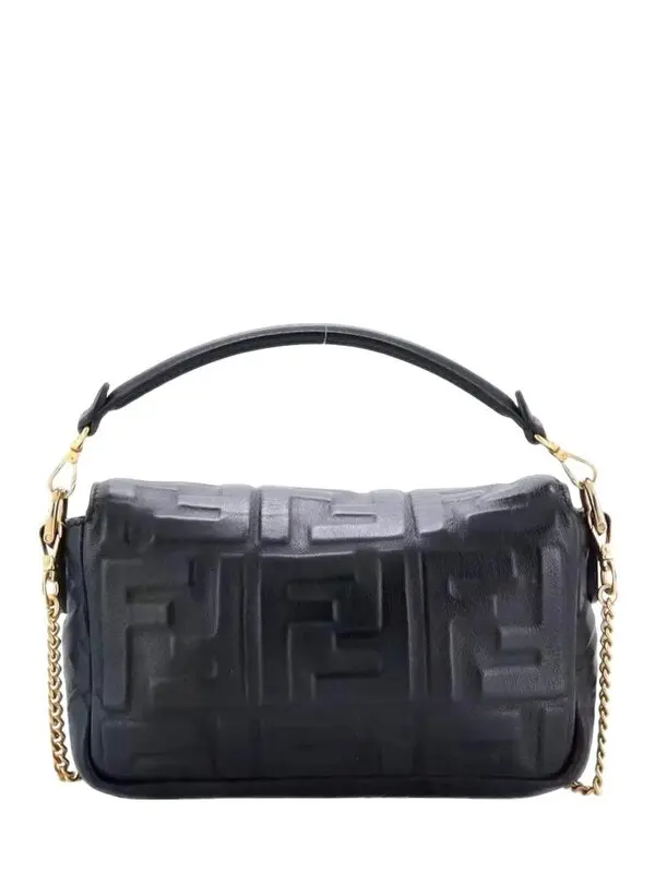 Fendi Baguette Nm Bag Zucca Embossed Leather Mini Crossbody Bag - Black