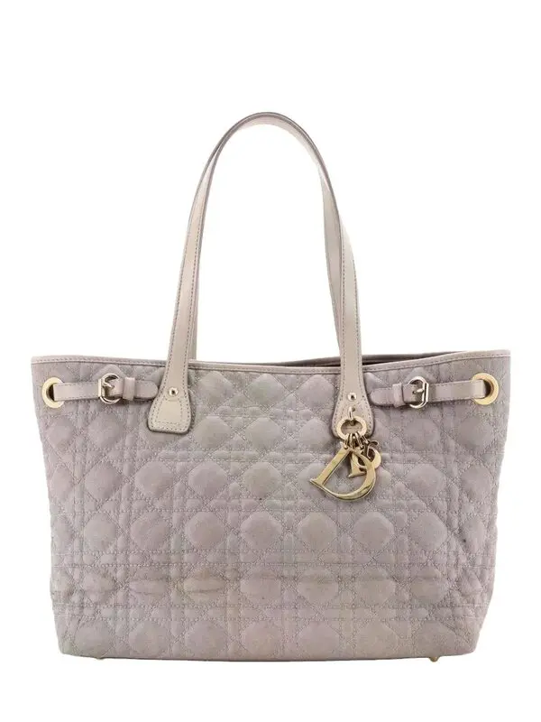 Dior Panarea Cannage Quilt Canvas Small Tote Bag - Grey