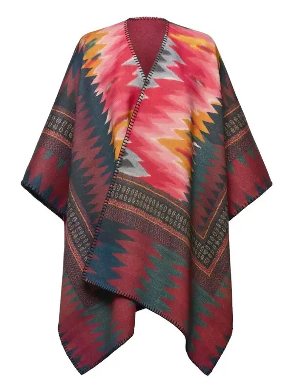 PIERRE-LOUIS MASCIA Geometric Pattern Poncho Cape - Red