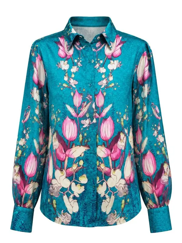 RAISHMA Lauren Printed Satin Shirt - Blue