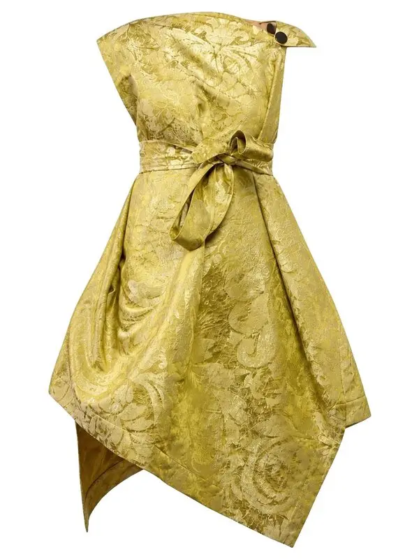 STUART TREVOR Pirate Dress In Chartreuse Floral Jacquard - Green