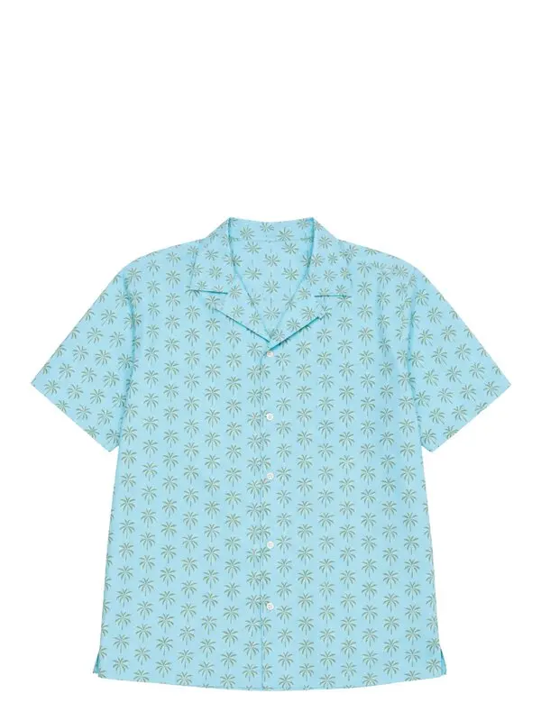 Jacques Zolty Green / Blue Arnaud Cotton Shirt Palms Green Sky Blue - Green/blue