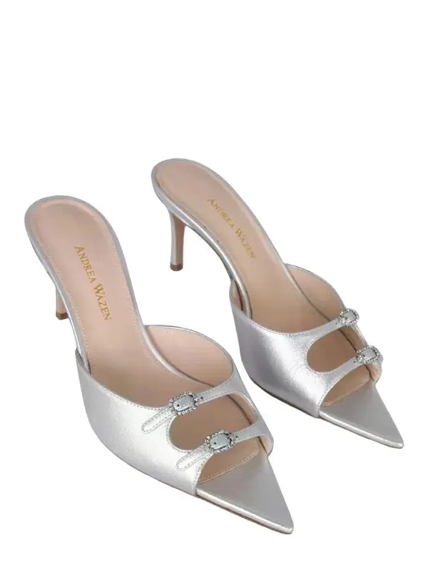 ANDREA WAZEN Carol Buckle-detail Pointed-toe Sandals - Silver