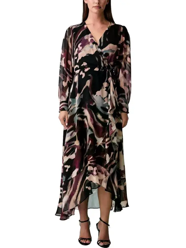 Joseph Ribkoff Abstract-print Wrap Midi Dress - Black